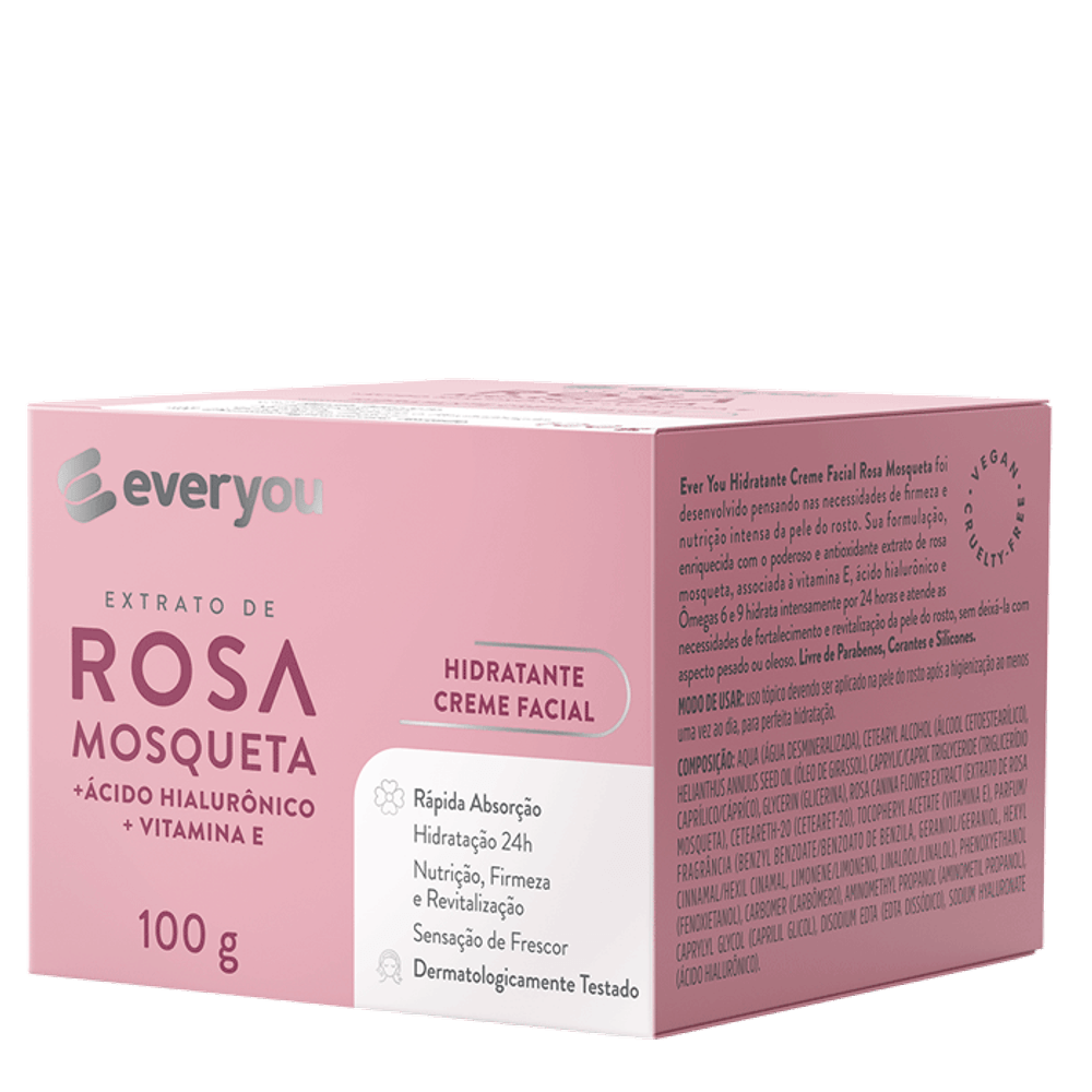 Creme Hidratante Facial Ever You Rosa Mosqueta + Ácido Hialurônico 100g ...