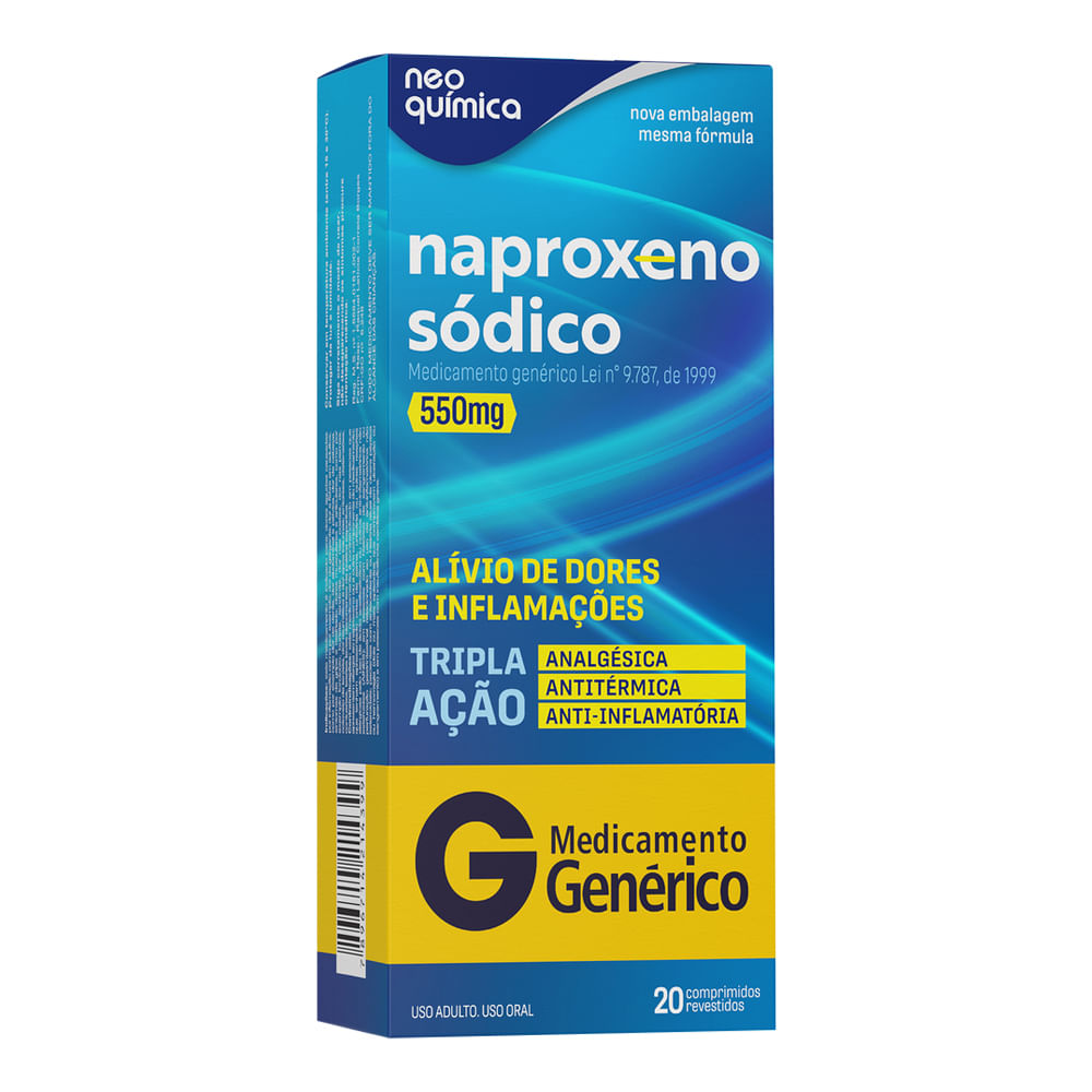 Naproxeno Sódico 550mg Genérico Neo Química 20 Comprimidos - Drogarias ...