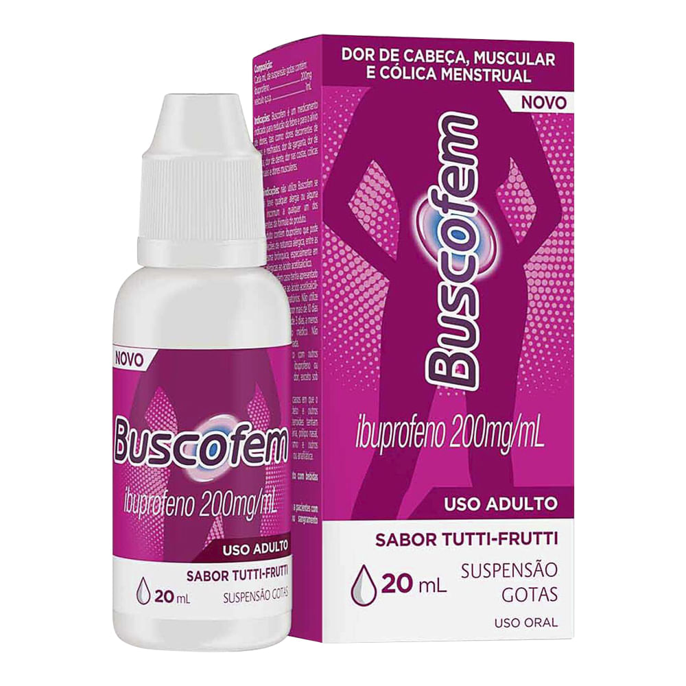 Analgésico Buscofem 200mg/ml Tutti Frutti Hypera 20ml Gotas - Drogarias Pacheco