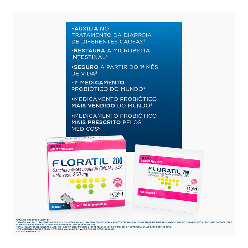 Probiótico Floratil 200mg FQM 4 Envelópes - Drogarias Pacheco