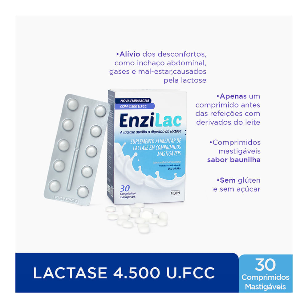 Enzilac 4.500FCC FQM 30 Comprimidos Mastigáveis - Drogarias Pacheco