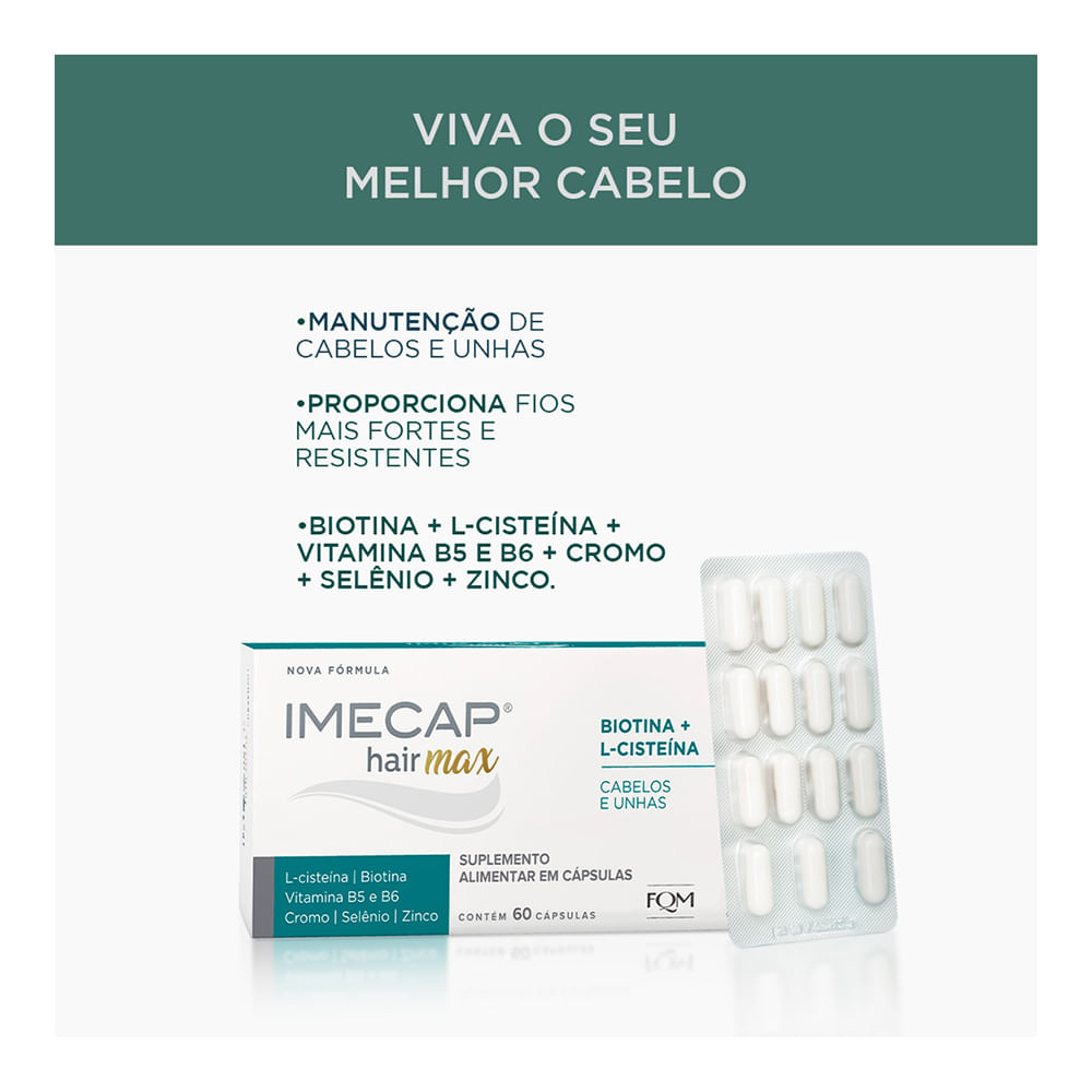 Suplemento Vitamínico Imecap Hair Max Homens E Mulheres 90 Cápsulas ...