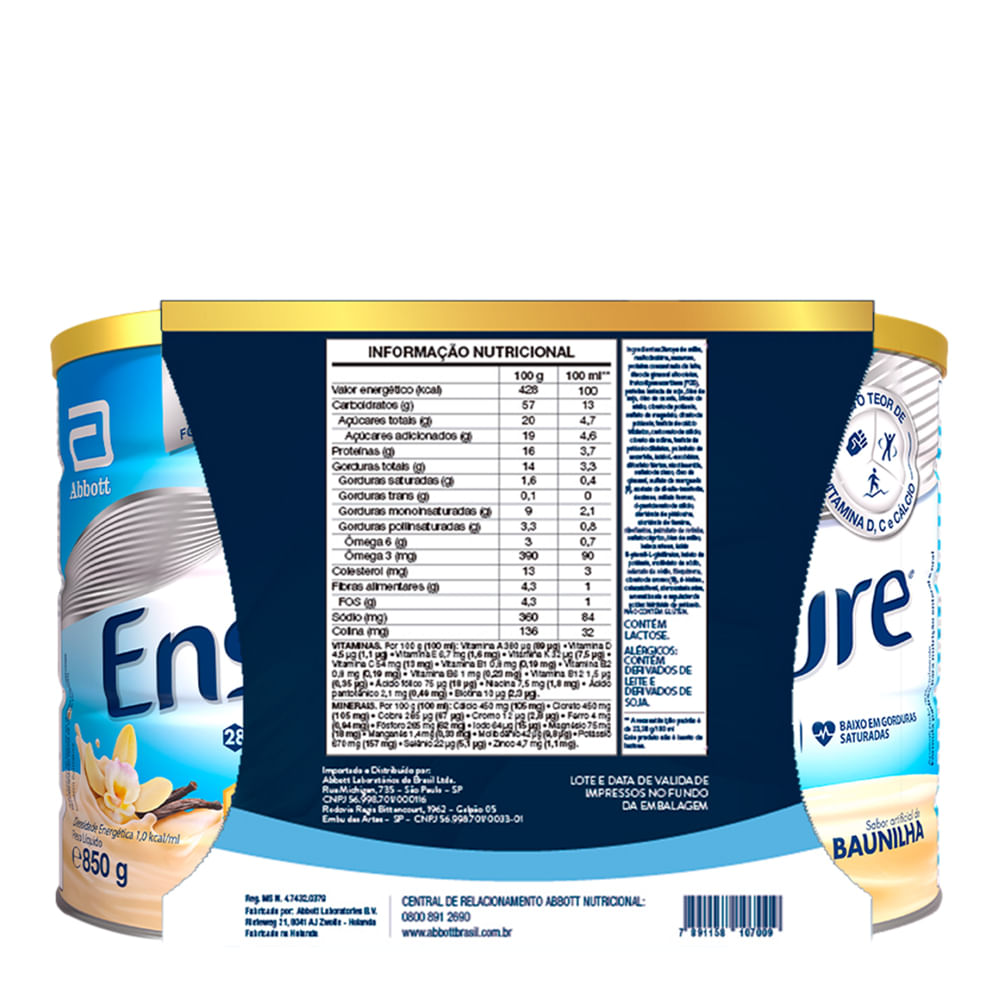 Complemento Alimentar Ensure Baunilha 2 Unidades de 850g - Drogarias ...