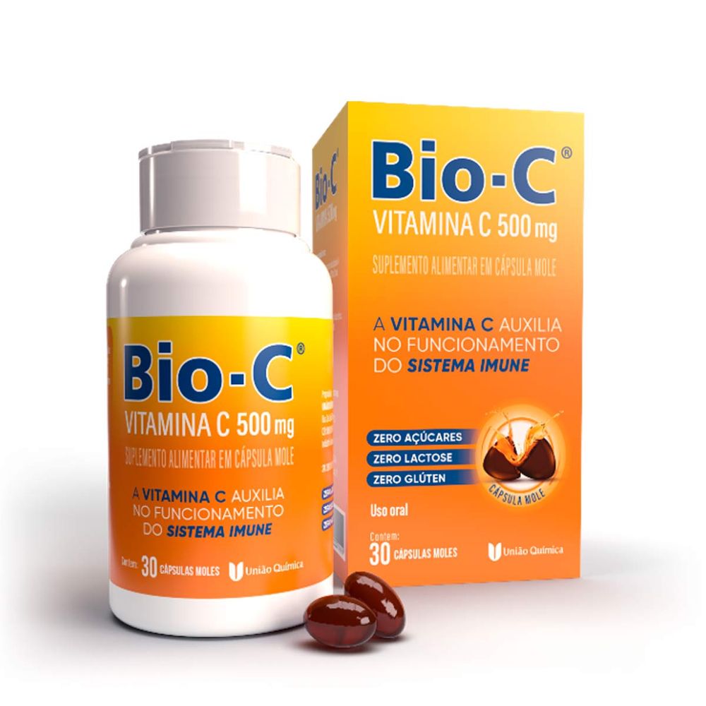 Vitamina Bio C 500mg Uniao Química 30 Cápsulas Moles - Drogarias Pacheco