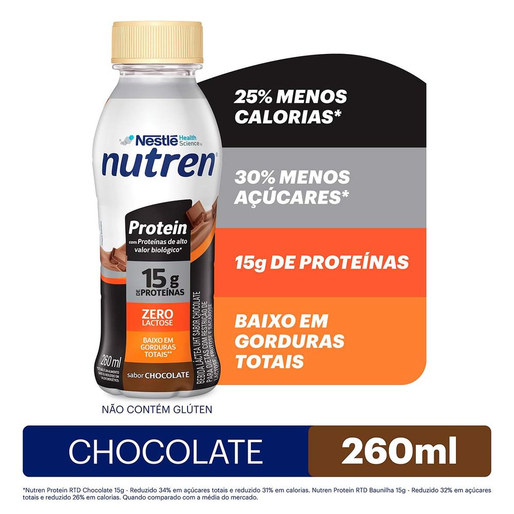 Bebida Láctea Nutren Protein 15g de proteínas Chocolate 260ml ...