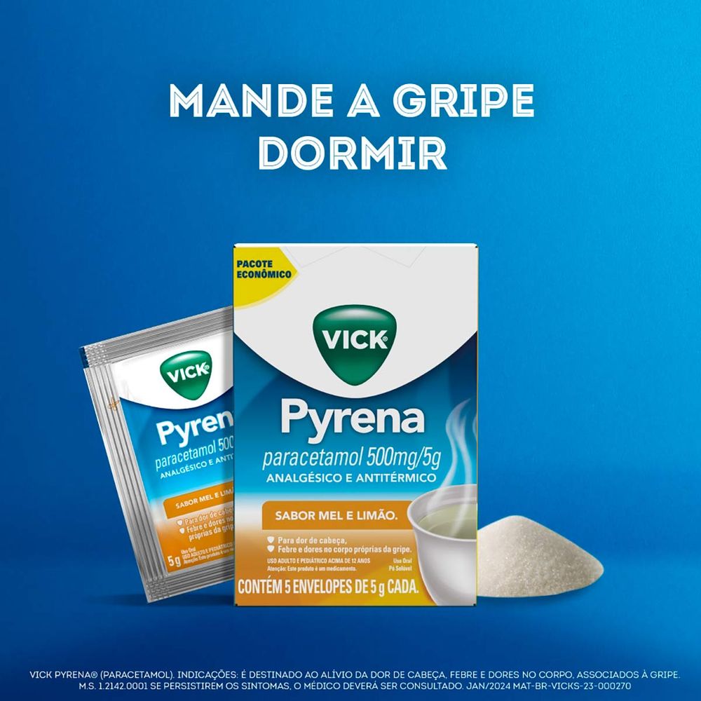 Analgésico e Antitérmico Chá Vick Pyrena 500mg Mel e Limão 5 Envelopes ...