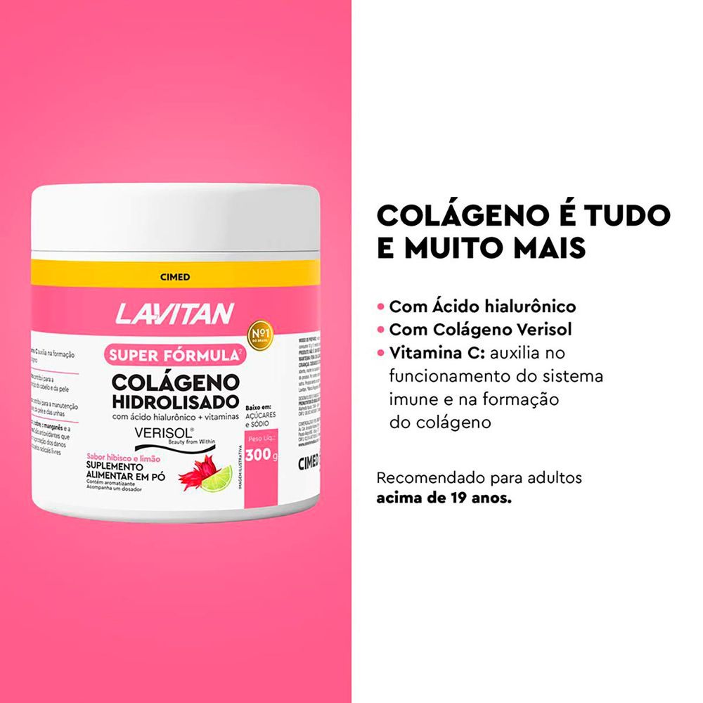 Colágeno Hidrolisado Lavitan Super Fórmula Hibisco e Limão 300g em Pó ...