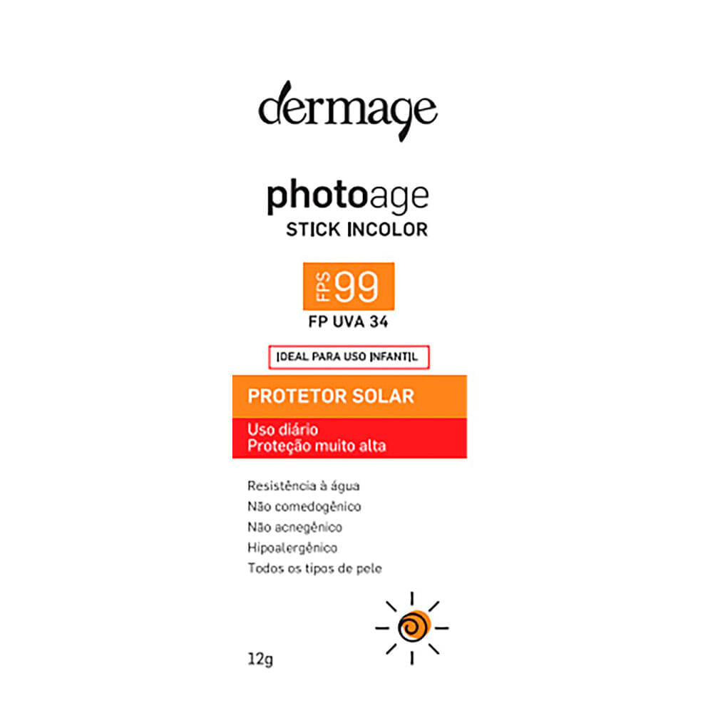 Protetor Solar Facial Dermage FPS 99 Photoage Incolor 12g Stick ...