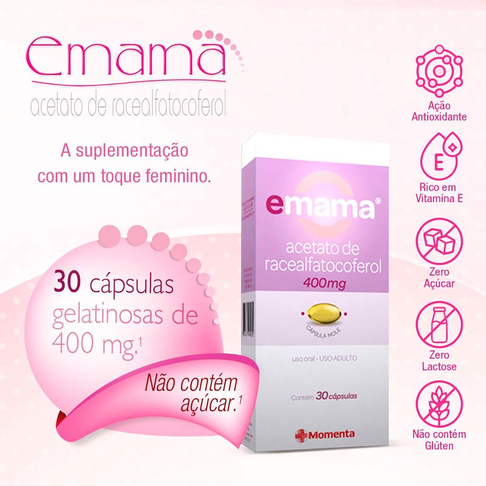 Vitamina E Emama 400mg Momenta 30 Cápsulas - Drogarias Pacheco