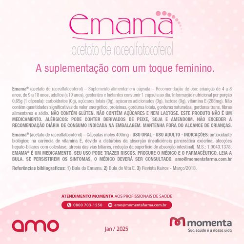 Vitamina E Emama 400mg Momenta 30 Cápsulas - Drogarias Pacheco