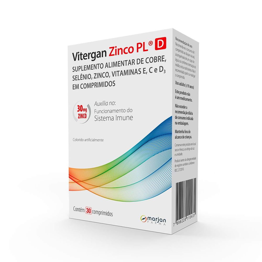 Vitergan Zinco PL D Marjan 30 Comprimidos - Drogarias Pacheco