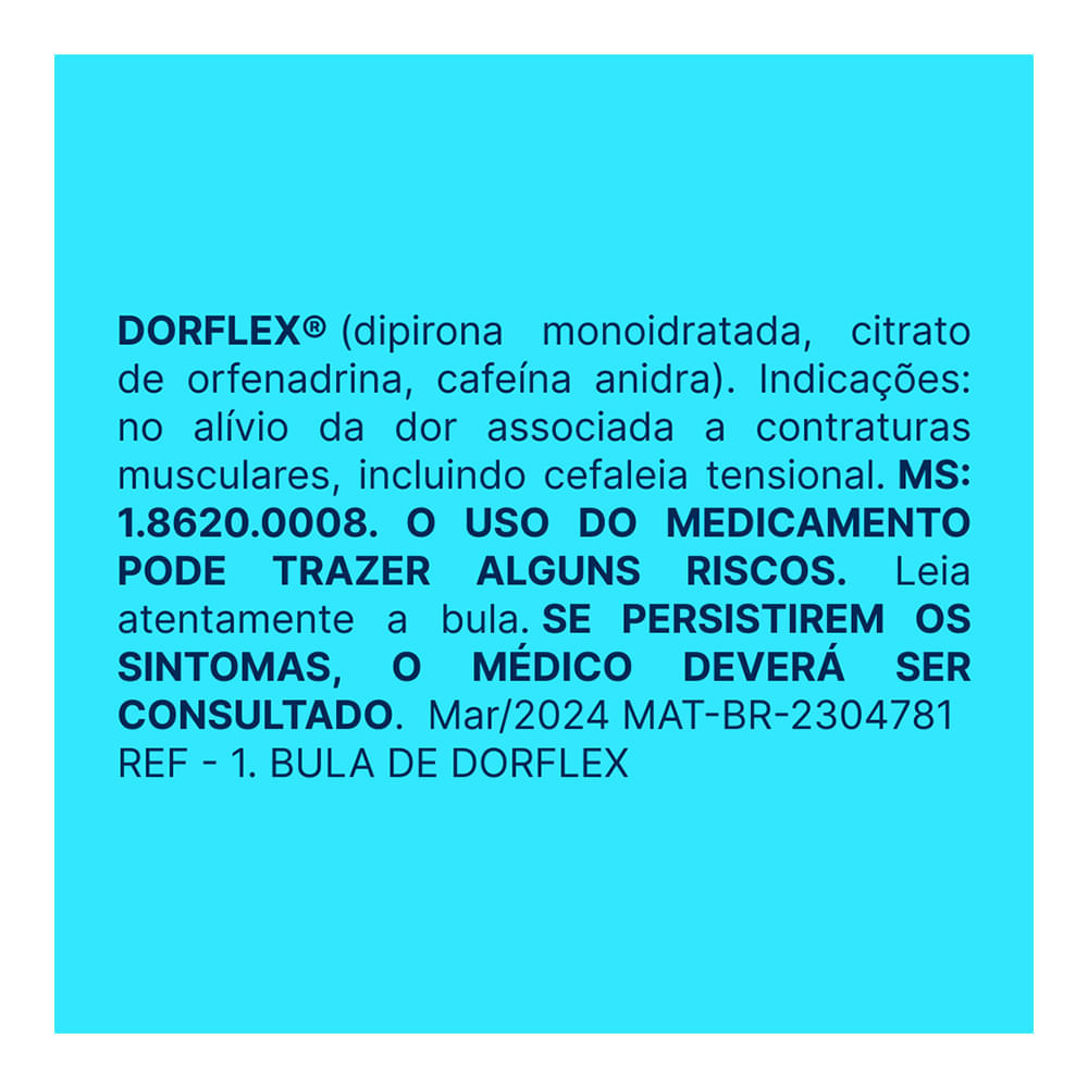 Analgésico e Relaxante Muscular Dorflex 300mg + 35mg + 50mg 50 Comprimidos - Drogarias Pacheco