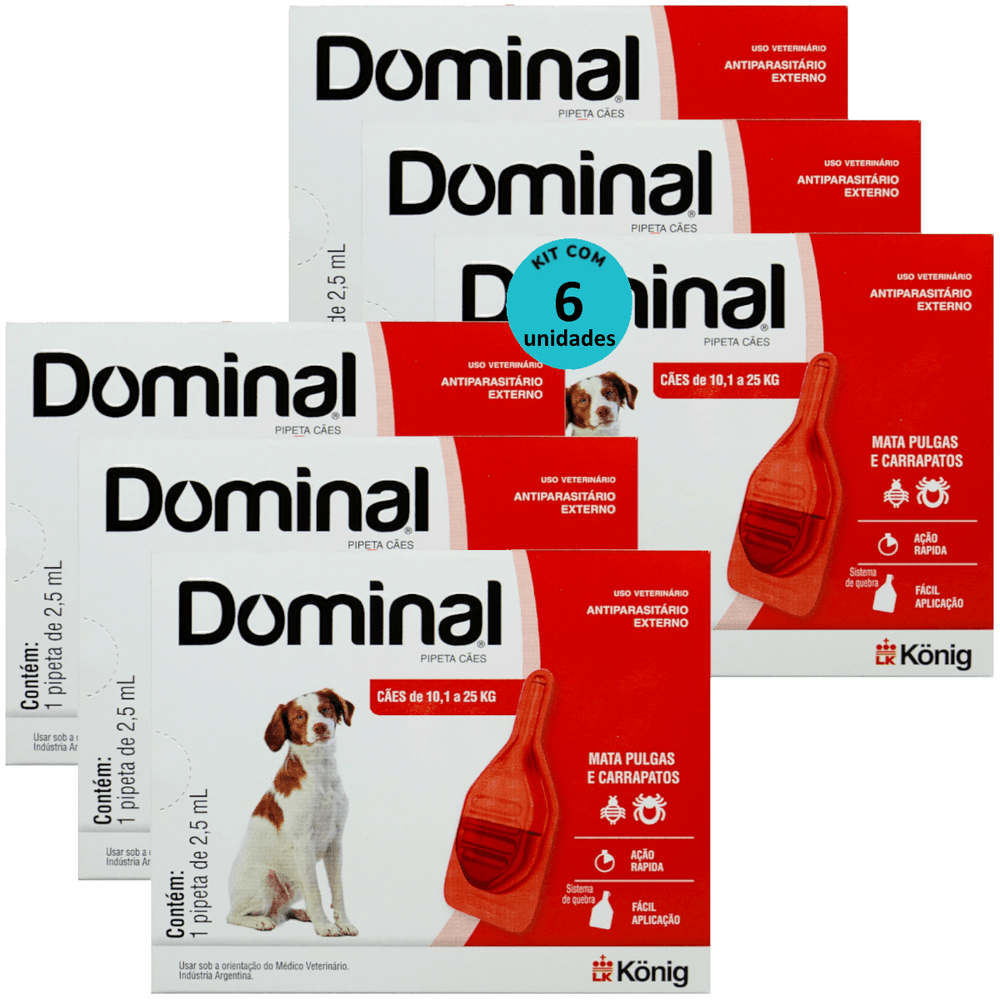 DOMINAL PIPETA PARA CÃES 10,1 A 25KG 2,5ML VERMELHO KIT COM 6 ...