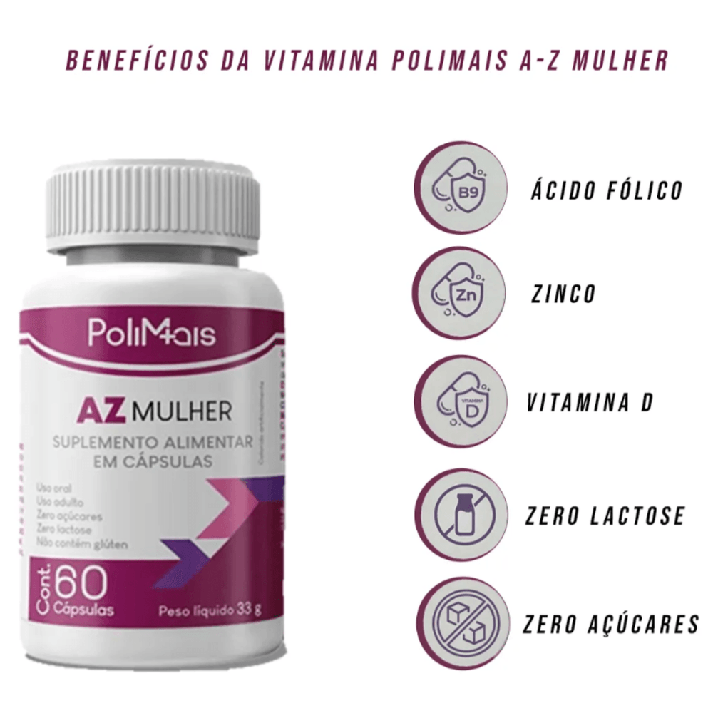 Vitaminas A-Z Mulher Polimais C/60 Cápsulas - Nutriex - Drogarias Pacheco