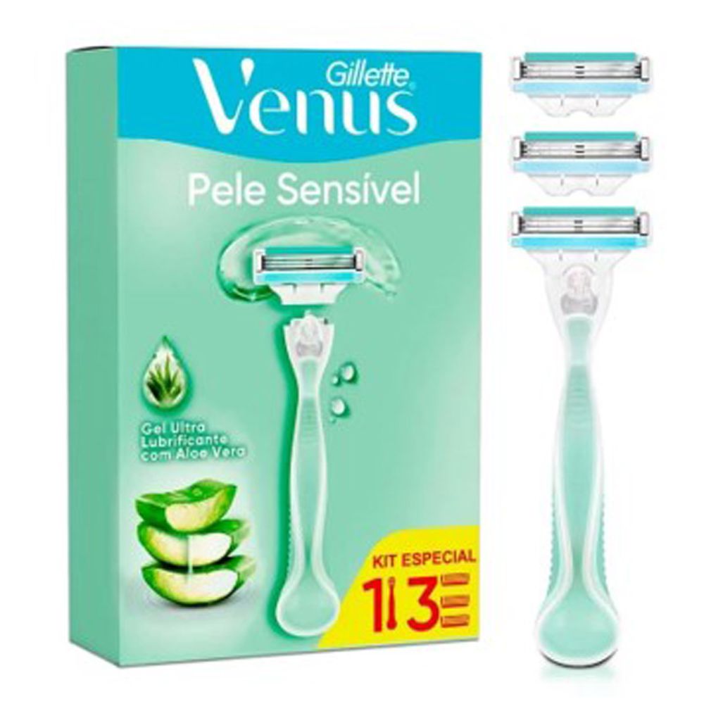 Aparelho de Depilar Gillette Venus Pele Sensível 1 Unidade + 3 Cargas ...