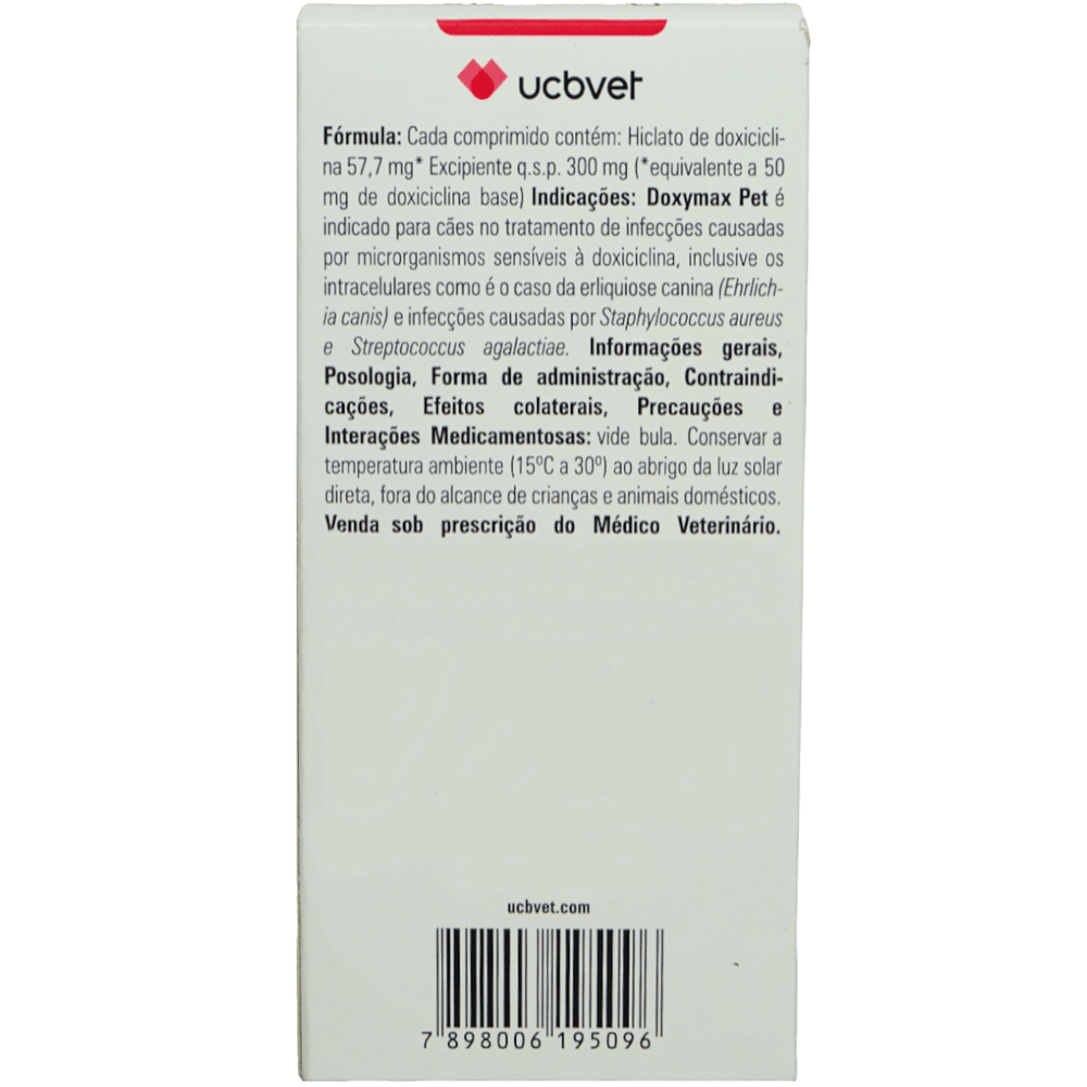 Doxymax Pet 50mg Para Cães Com 70 Comprimidos ucbvet - Drogarias Pacheco