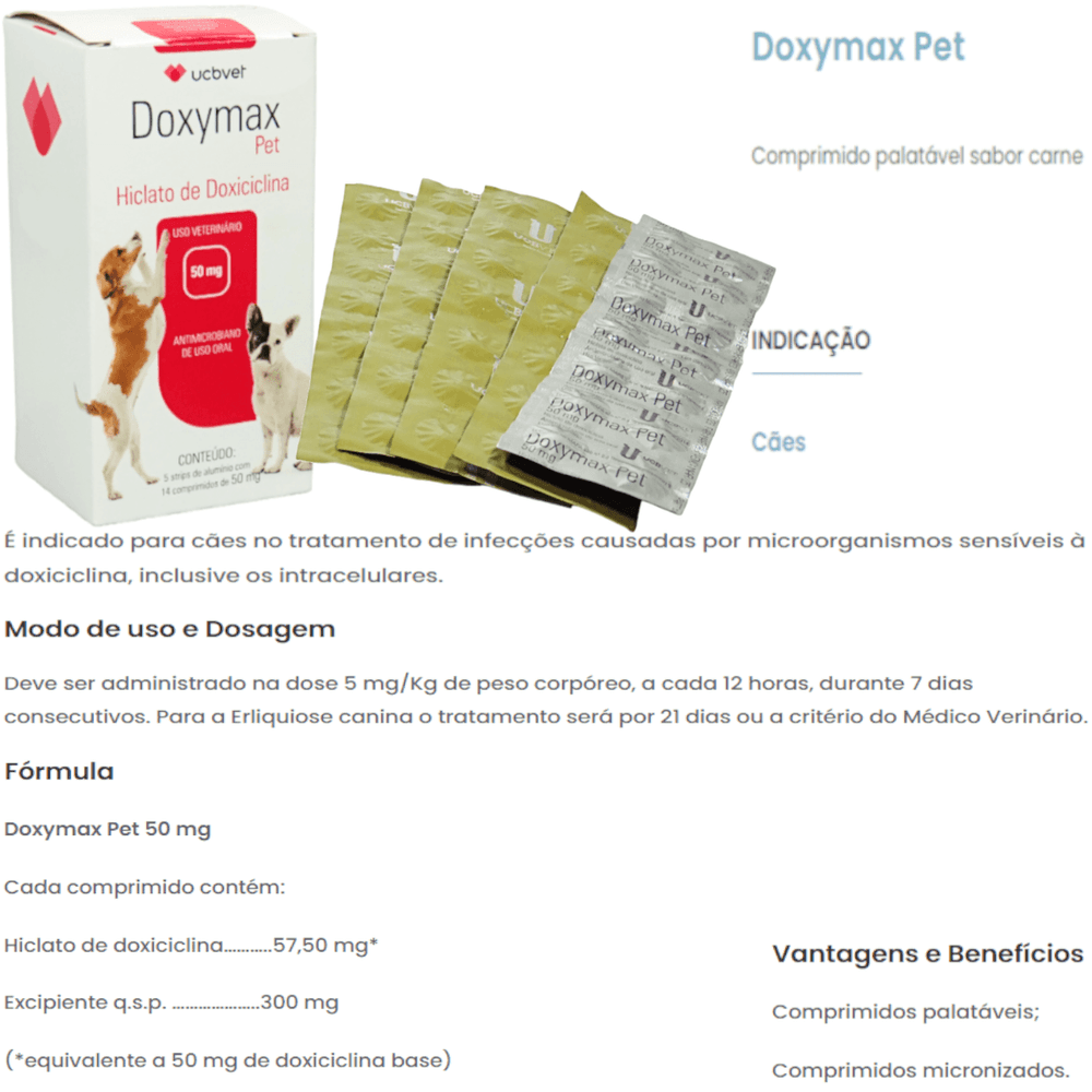 Doxymax Pet 50mg Para Cães Com 70 Comprimidos ucbvet - Drogarias Pacheco