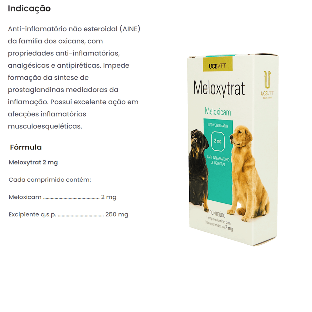 Meloxytrat 2mg C/ 10 comprimidos UCBVET Kit com 6 - Drogarias Pacheco