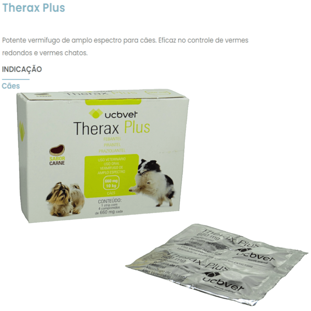 Kit Vermífugo Therax Plus 660mg C/4 comp. UCBVET C/ 5 unidades ...