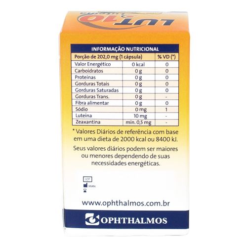 Lut 10 Luteína 10mg Ophthalmos 60 Cápsulas - Drogarias Pacheco