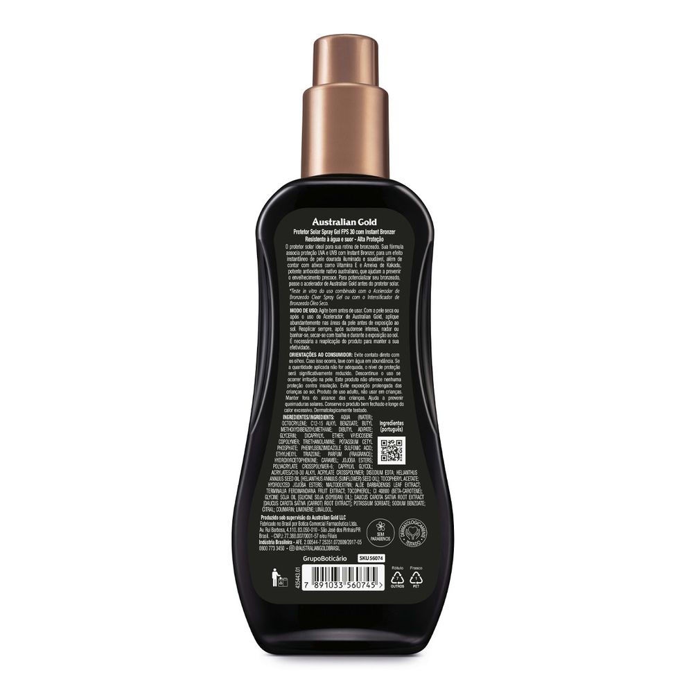 Protetor Solar Australian Gold Instant Bronzer FPS30 200g - Drogarias ...