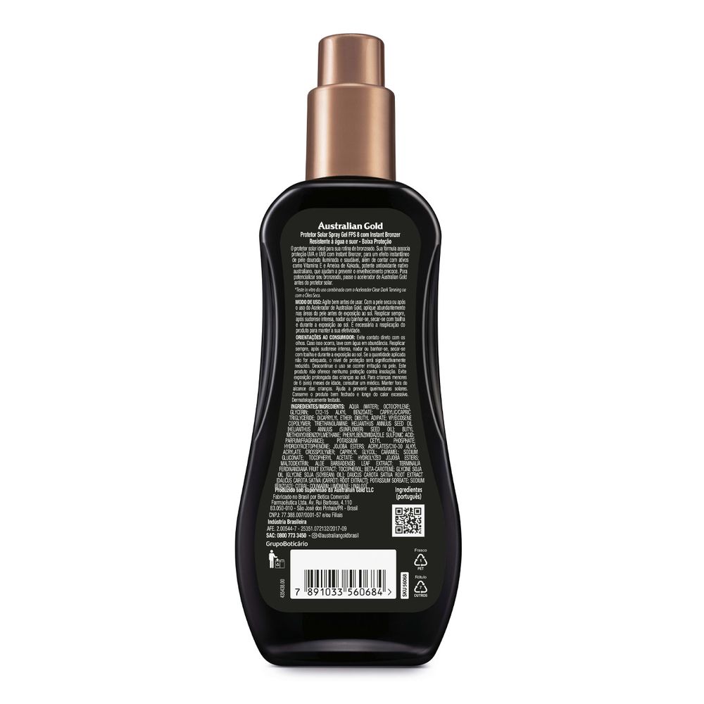 Protetor Solar Australian Gold Instant Bronzer FPS8 200g - Drogarias ...