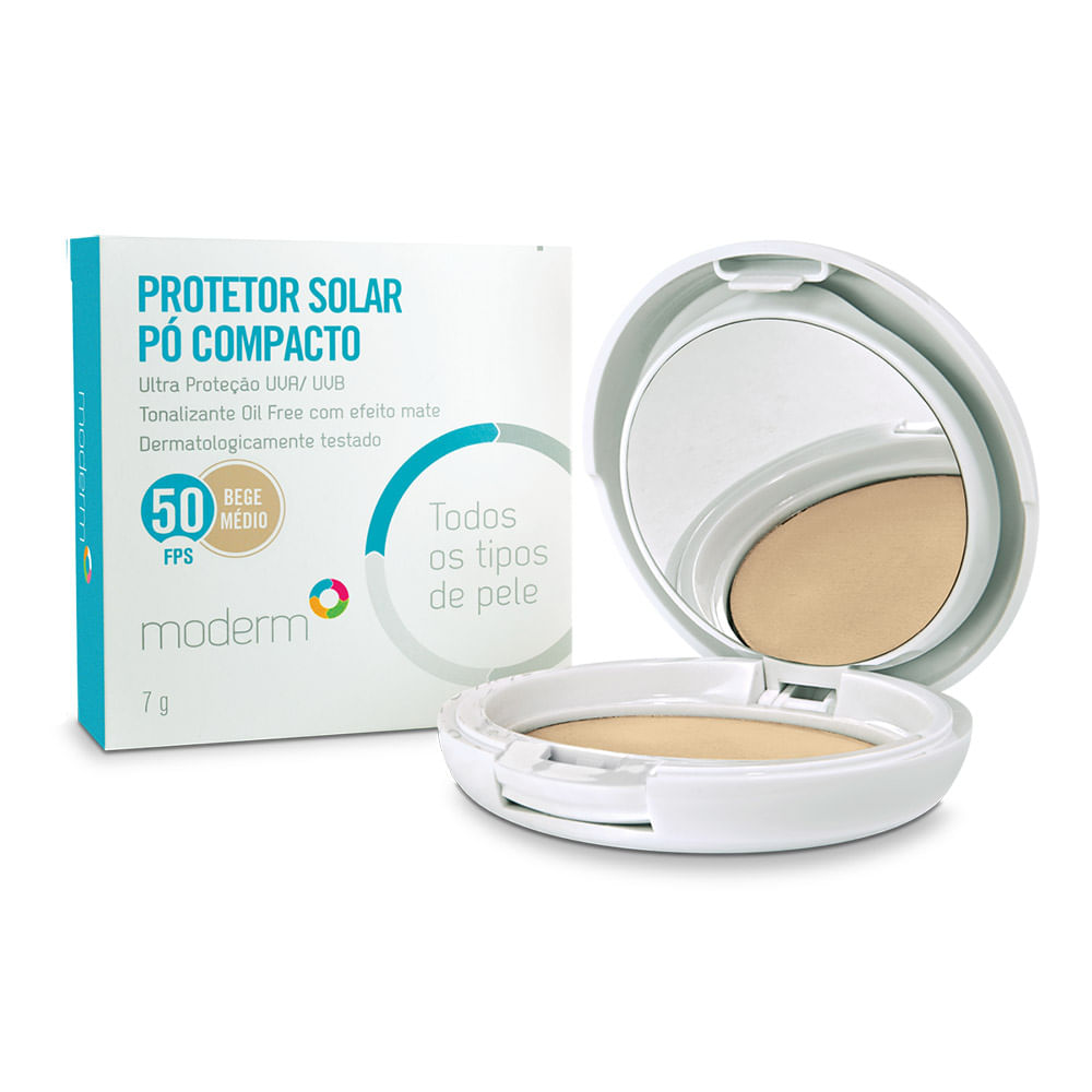 Pó Compacto Moderm Protetor Solar FPS 50 Bege Médio 7g - Drogarias Pacheco