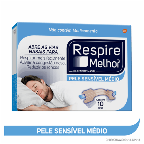 Dilatador Nasal Respire Melhor Pele Sensível Tamanho Médio 10 Tiras ...
