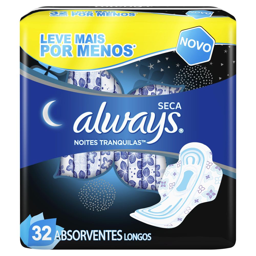 Absorvente Always Active Noturno com Abas 32 Unidades - Drogarias Pacheco