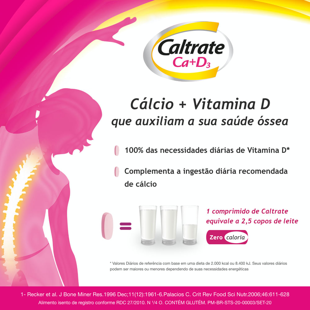Suplemento de Cálcio e Vitamina D Caltrate 600 + D200UI 60 Comprimidos ...
