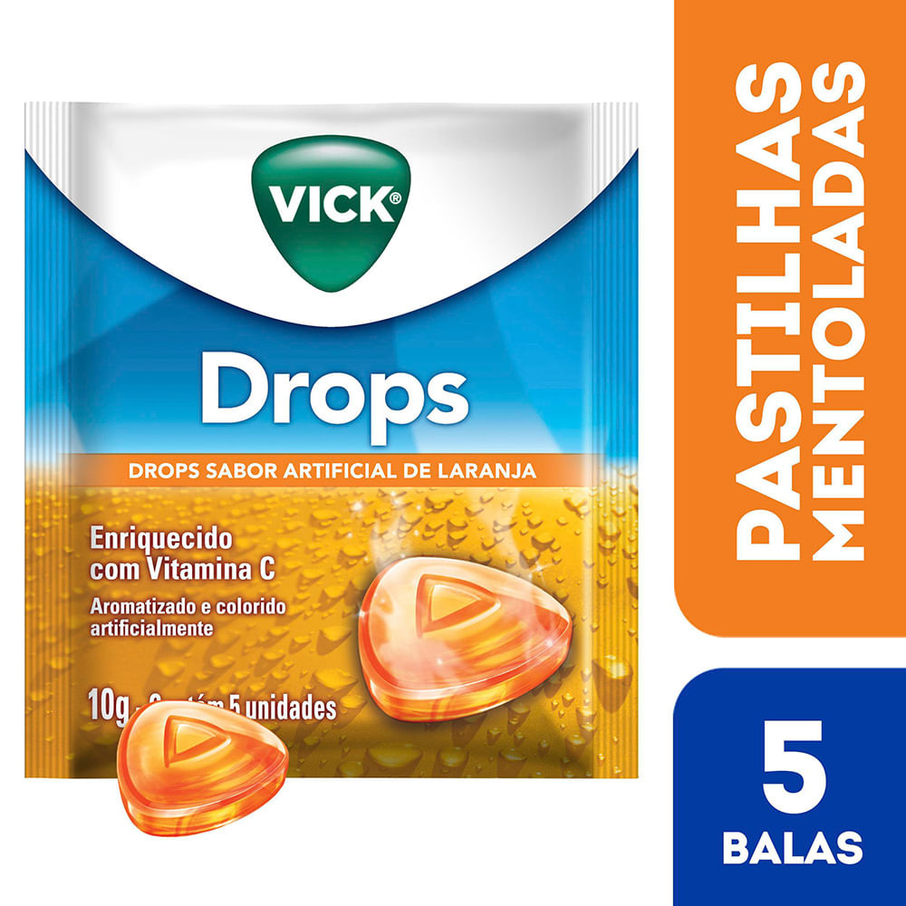 Pastilhas Vick Drops Sabor Laranja 5 Unidades - Drogarias Pacheco