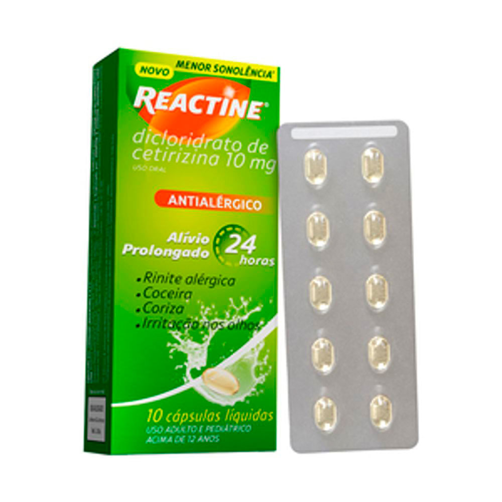 Reactine 10mg 10 Cápsulas - Drogarias Pacheco