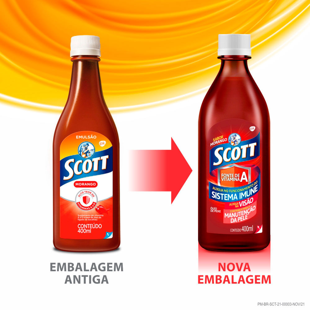 Scott Suplemento alimentar em emulsão de Vitaminas A e D Sabor Morango ...