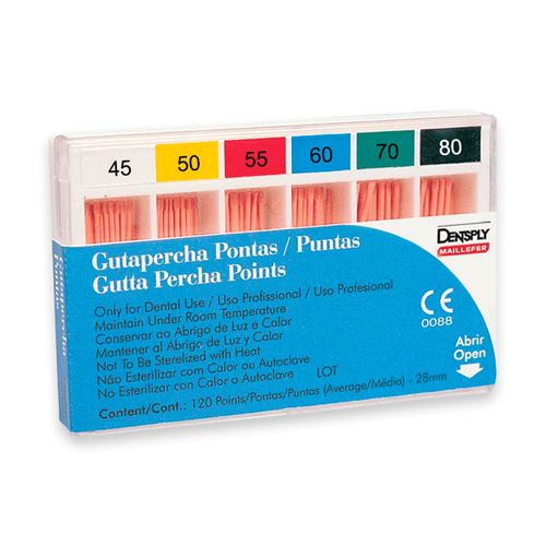 Cone de Guta Percha Calibrada Colorida 45-80 28mm com 120 - Dentsply ...