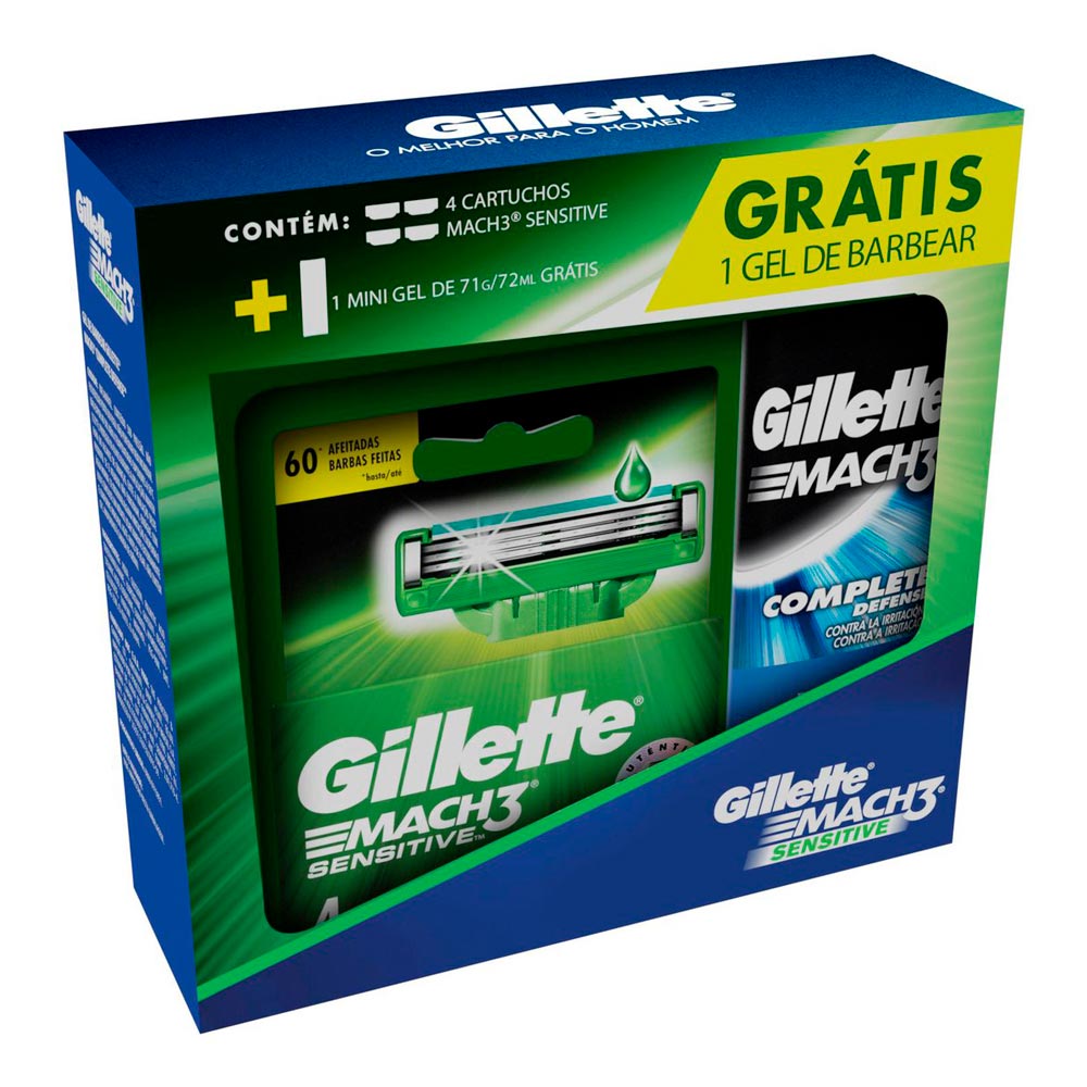 Kit Gillette Carga Mach 3 Sensitive - 4 Unidades + Mini Gel de Barbear ...