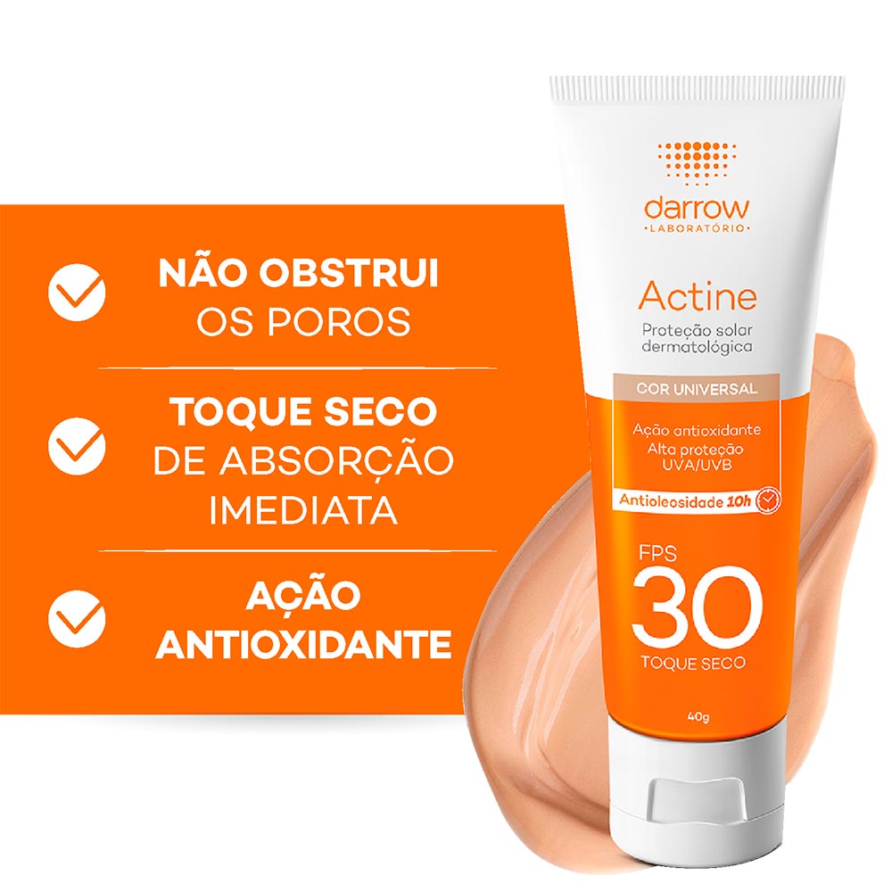 Protetor Solar Facial Actine FPS 30 Color Antioleosidade Toque Seco 40g ...