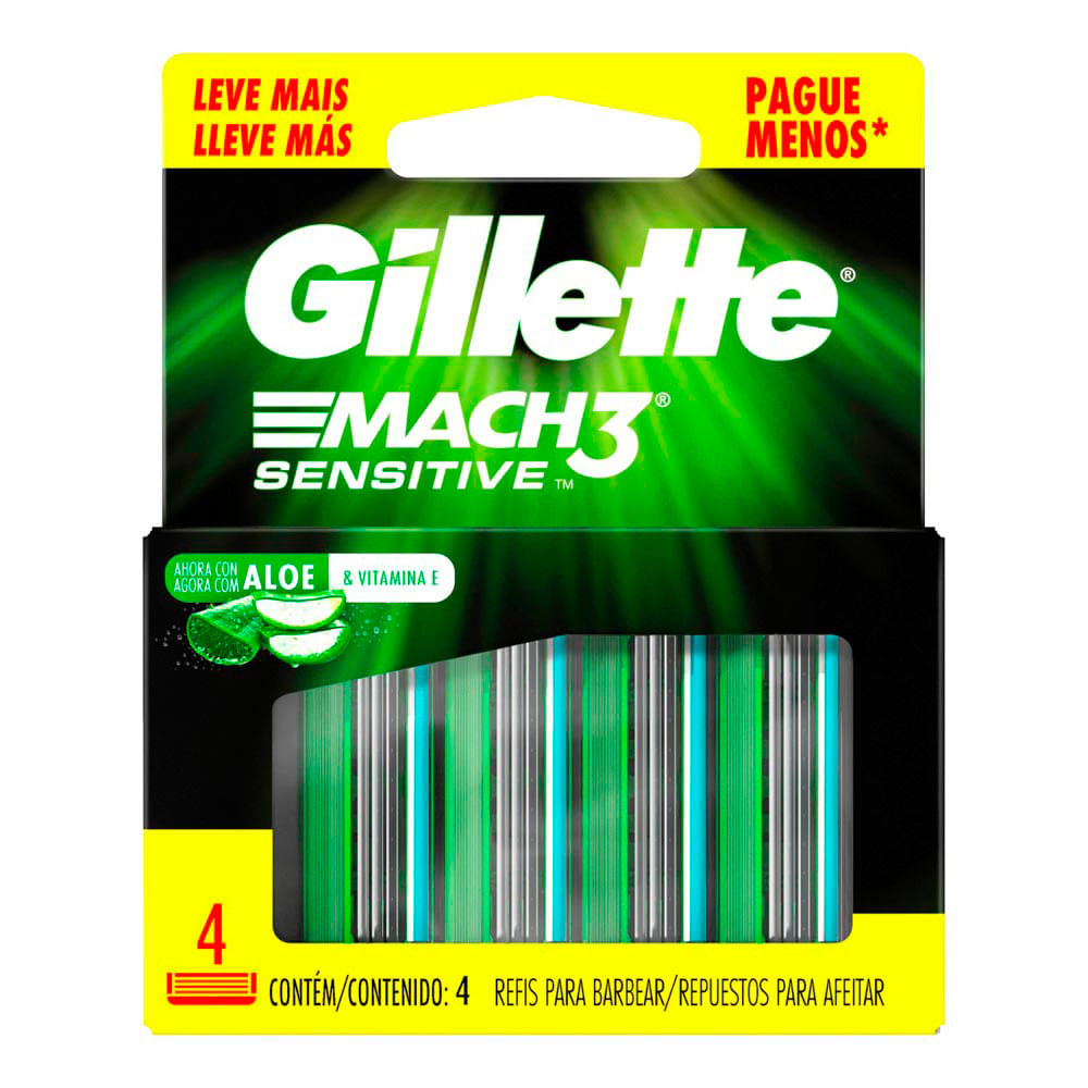 Kit Gillette Refil para Aparelho de Barbear Mach 3 Sensitive 4 Unidades ...