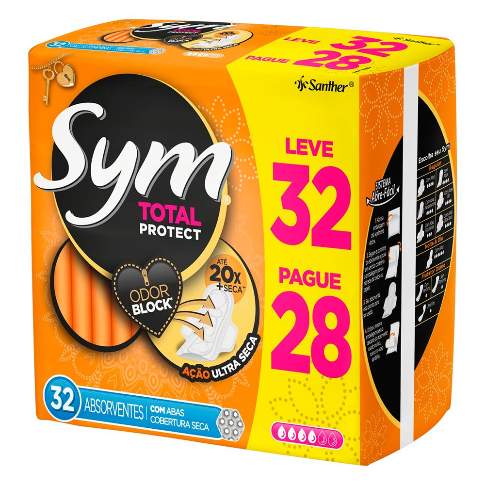 Absorvente Sym Cobertura Seca com Abas 32 Unidades - Drogarias Pacheco